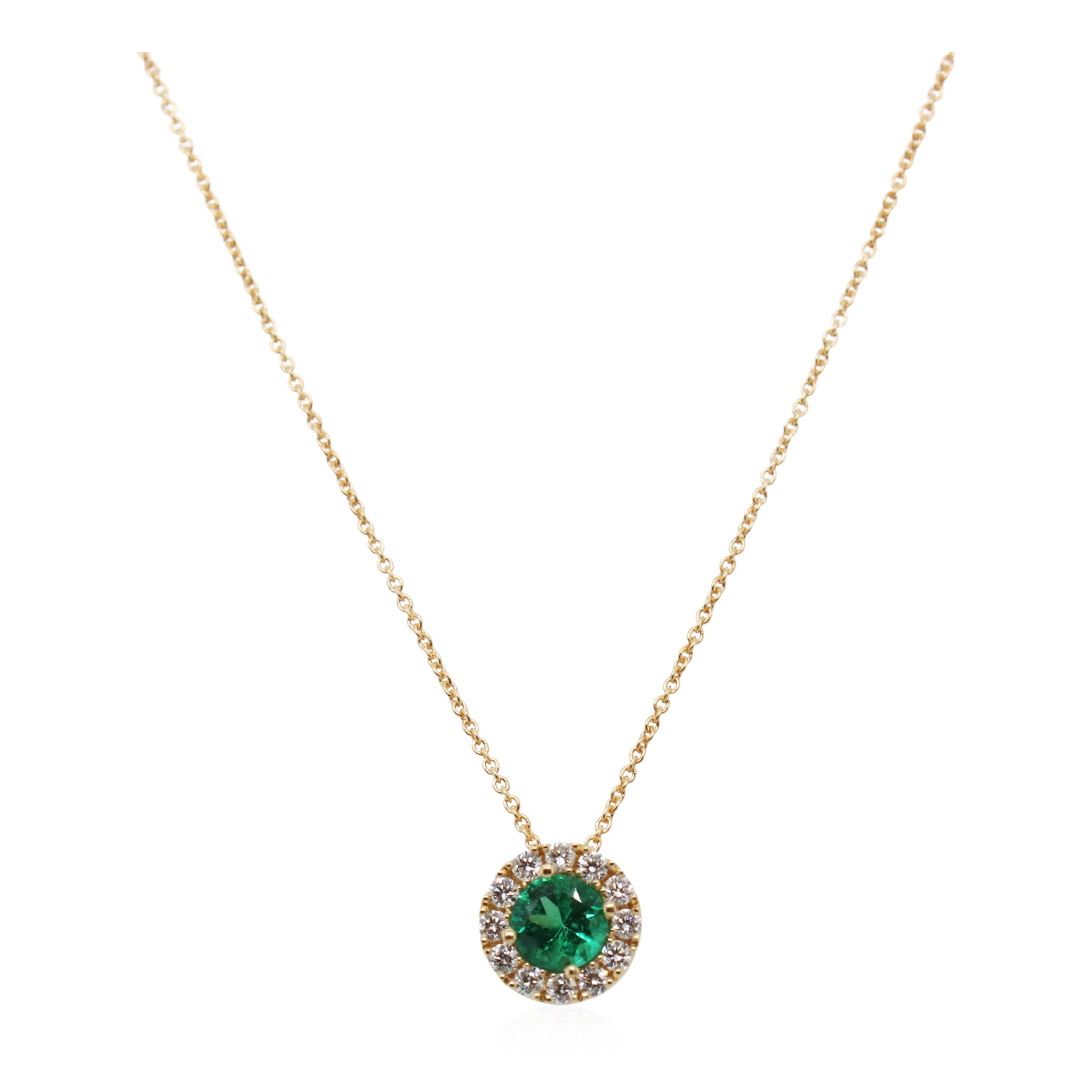 0.25ct Emerald and Diamond Halo Pendant | R.F. Moeller Jeweler